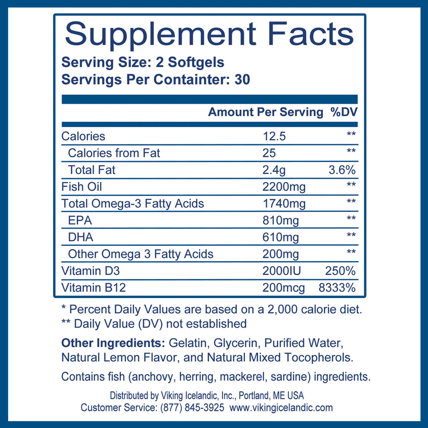 Viking Icelandic Omega-3 Plus Vitamin D3 Lemon Flavor